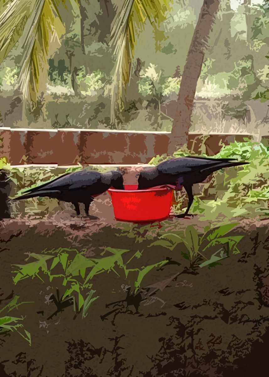 'Two Crows' Poster, picture, metal print, paint by Gani Bijish | Displate