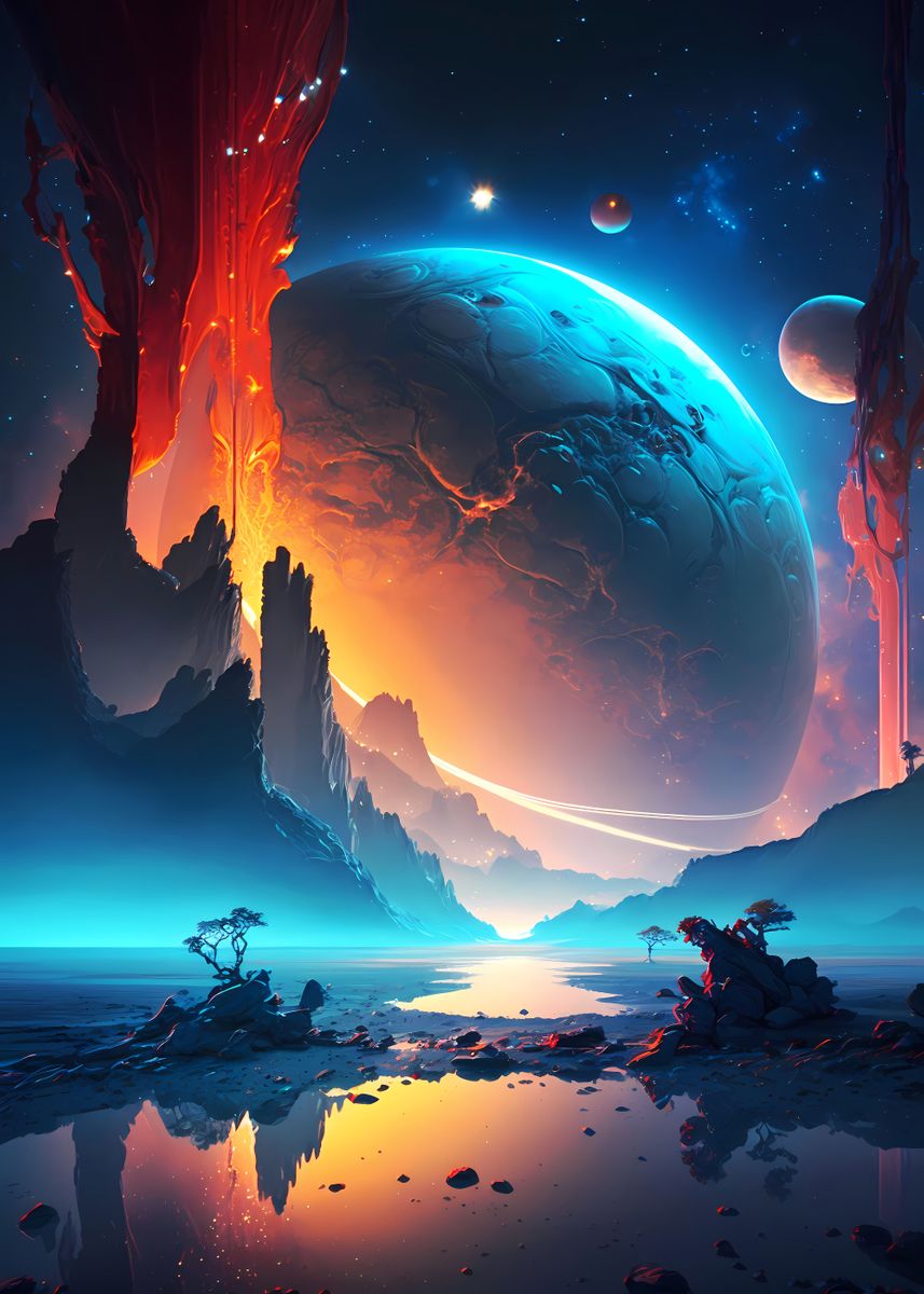 'Volcano Planet Oasis' Poster, picture, metal print, paint by Luong ...