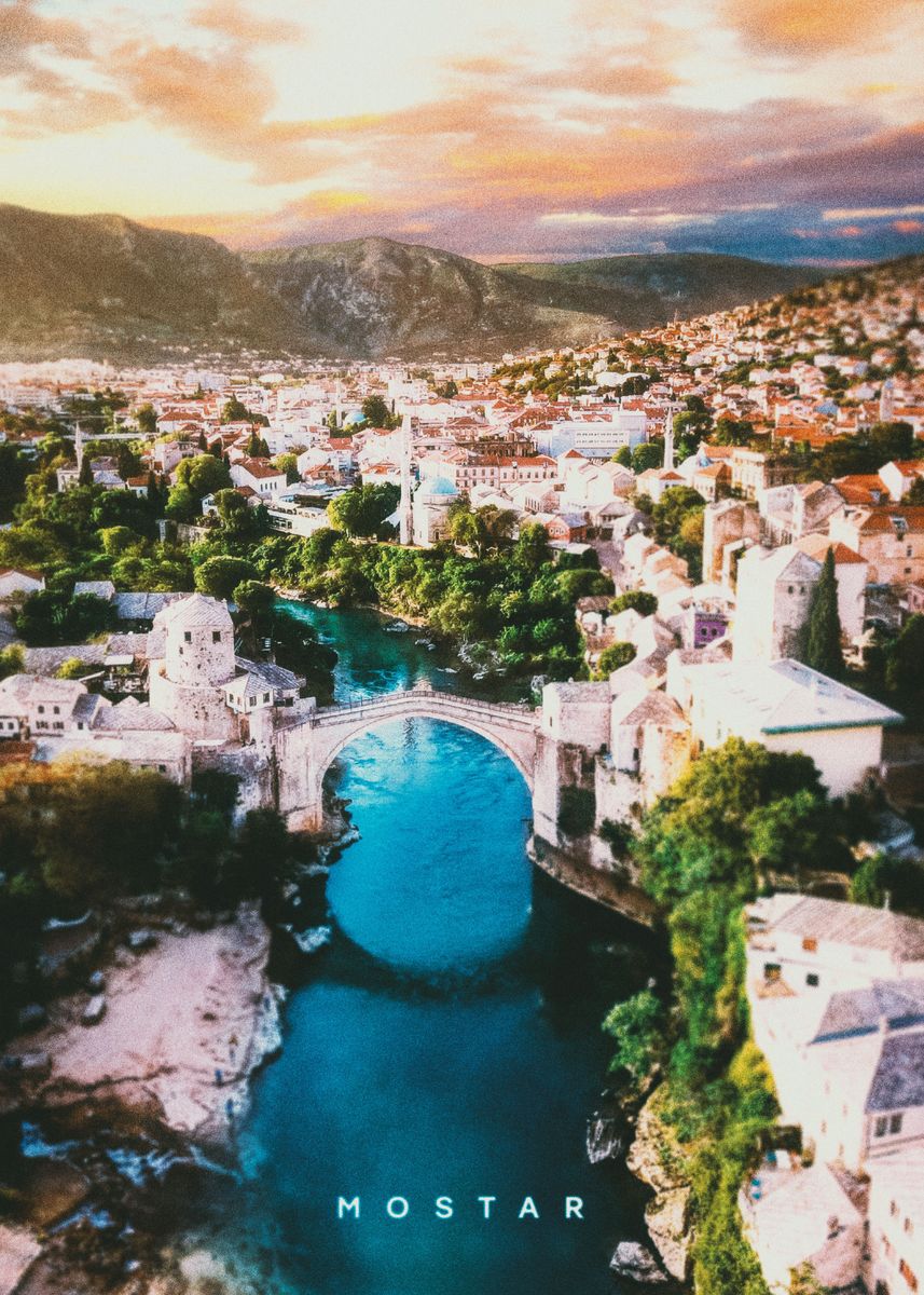 'Mostar' Poster, picture, metal print, paint by Visitify | Displate