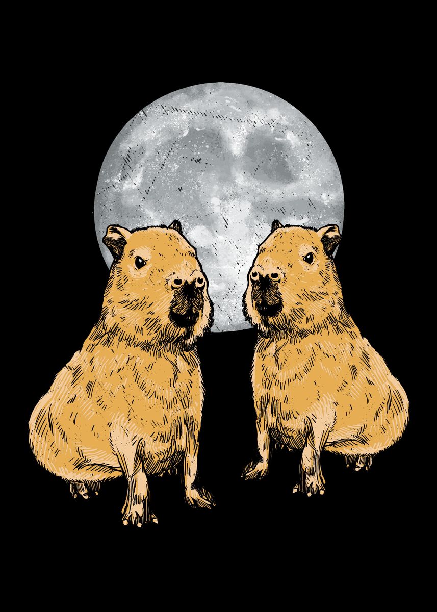'Capybara Moon Funny' Poster, picture, metal print, paint by ...