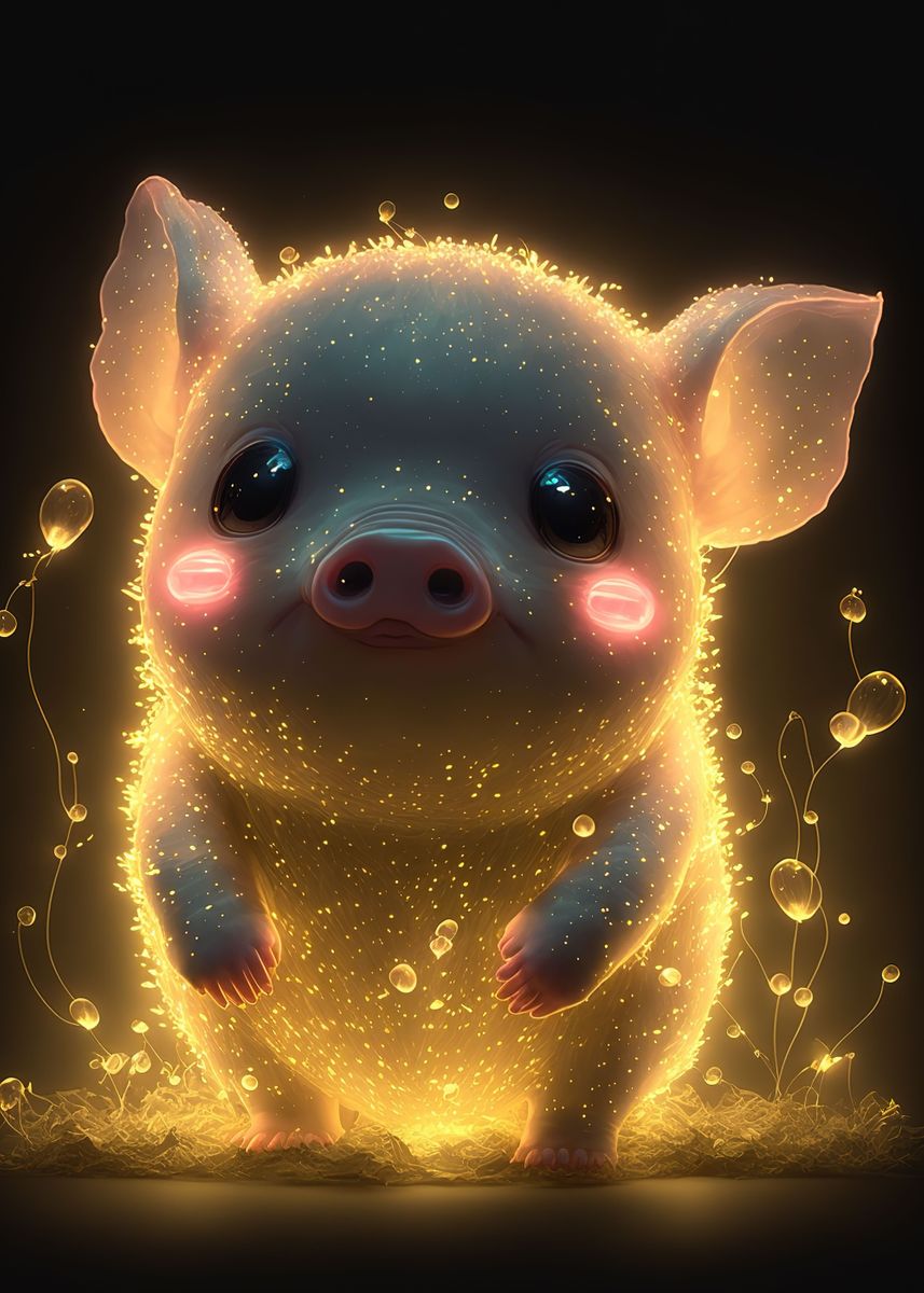 'glow pig animal' Poster, picture, metal print, paint by MAD SPACE ...