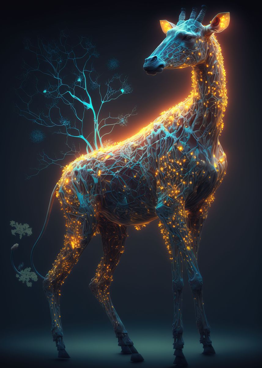 'neon giraffe ' Poster, picture, metal print, paint by Chester Draper ...