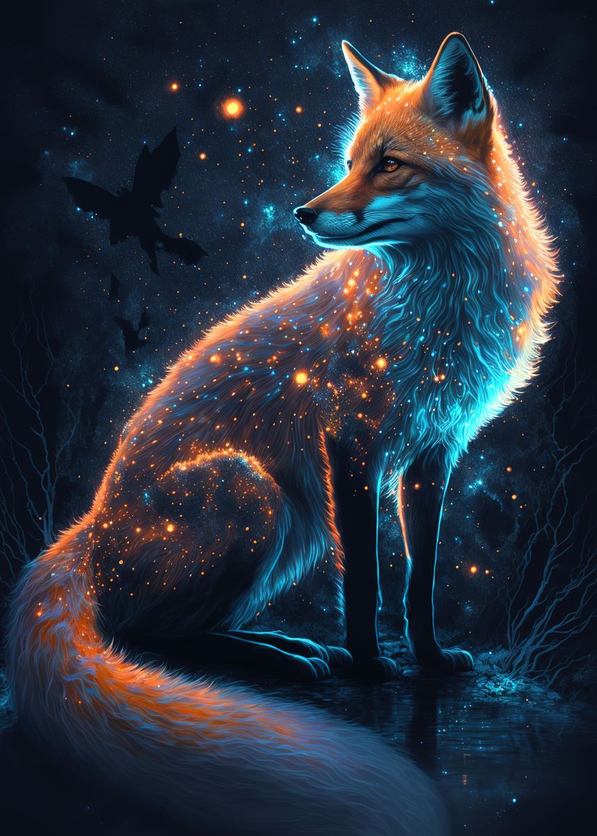 'neon fox ' Poster, picture, metal print, paint by Silhouette Anime Art ...