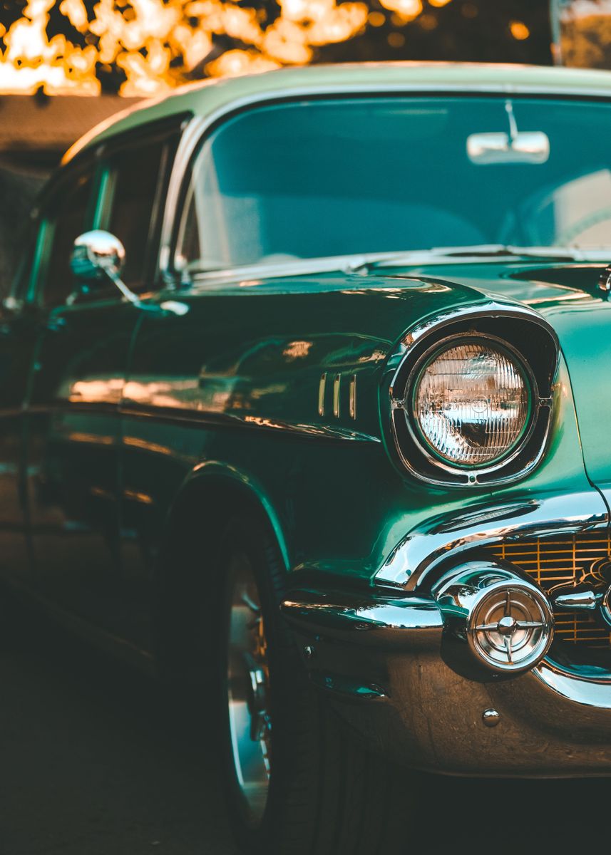 'Green Retro Car' Poster, picture, metal print, paint by Richard Art ...