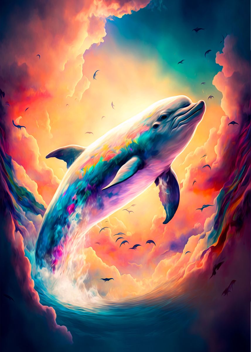 'Dolphin' Poster, picture, metal print, paint by bds land | Displate