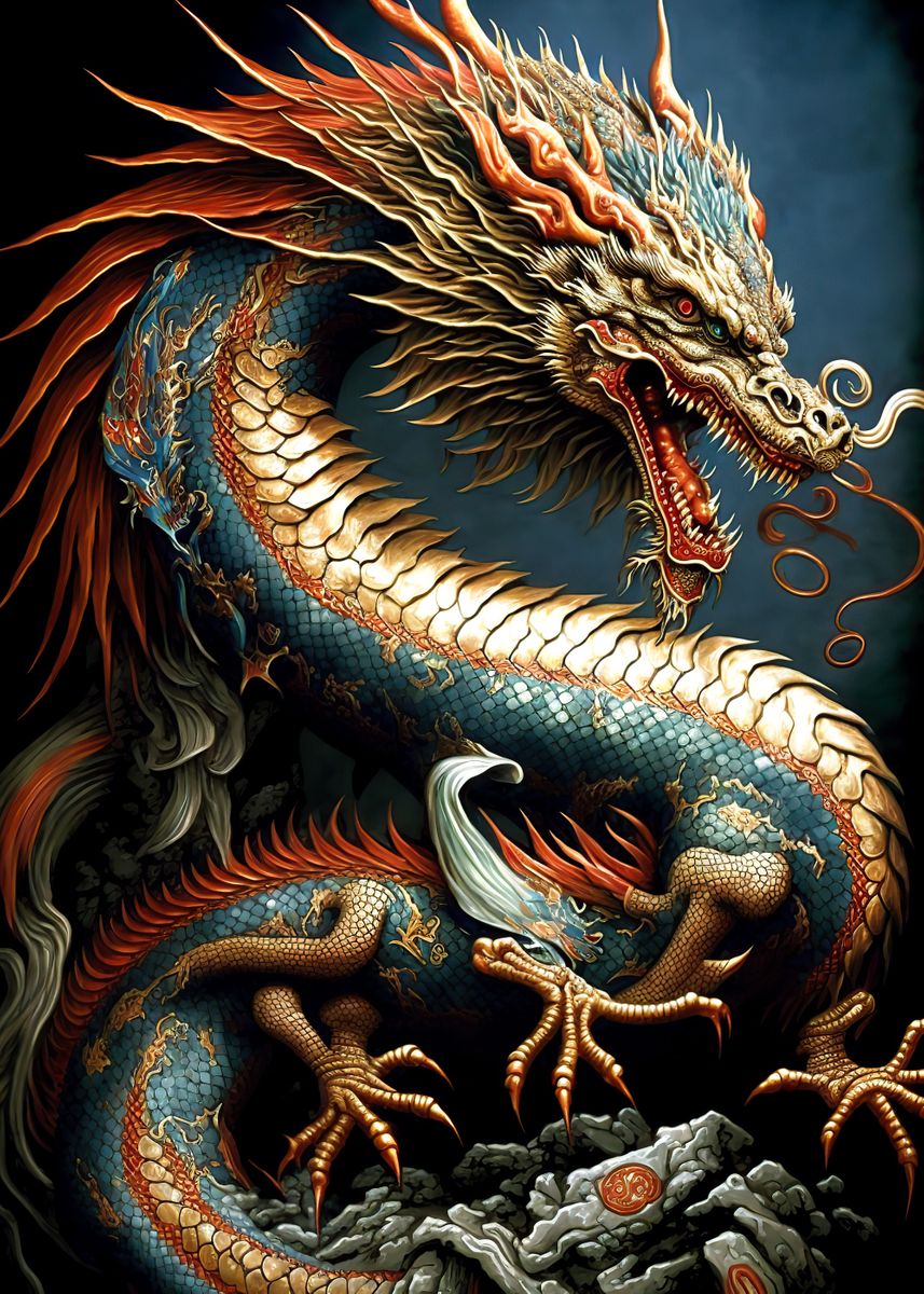 'Flying dragon ' Poster, picture, metal print, paint by Silhouette ...