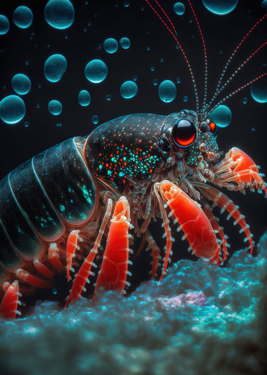 'Shrimp animal' Poster, picture, metal print, paint by Eudora | Displate