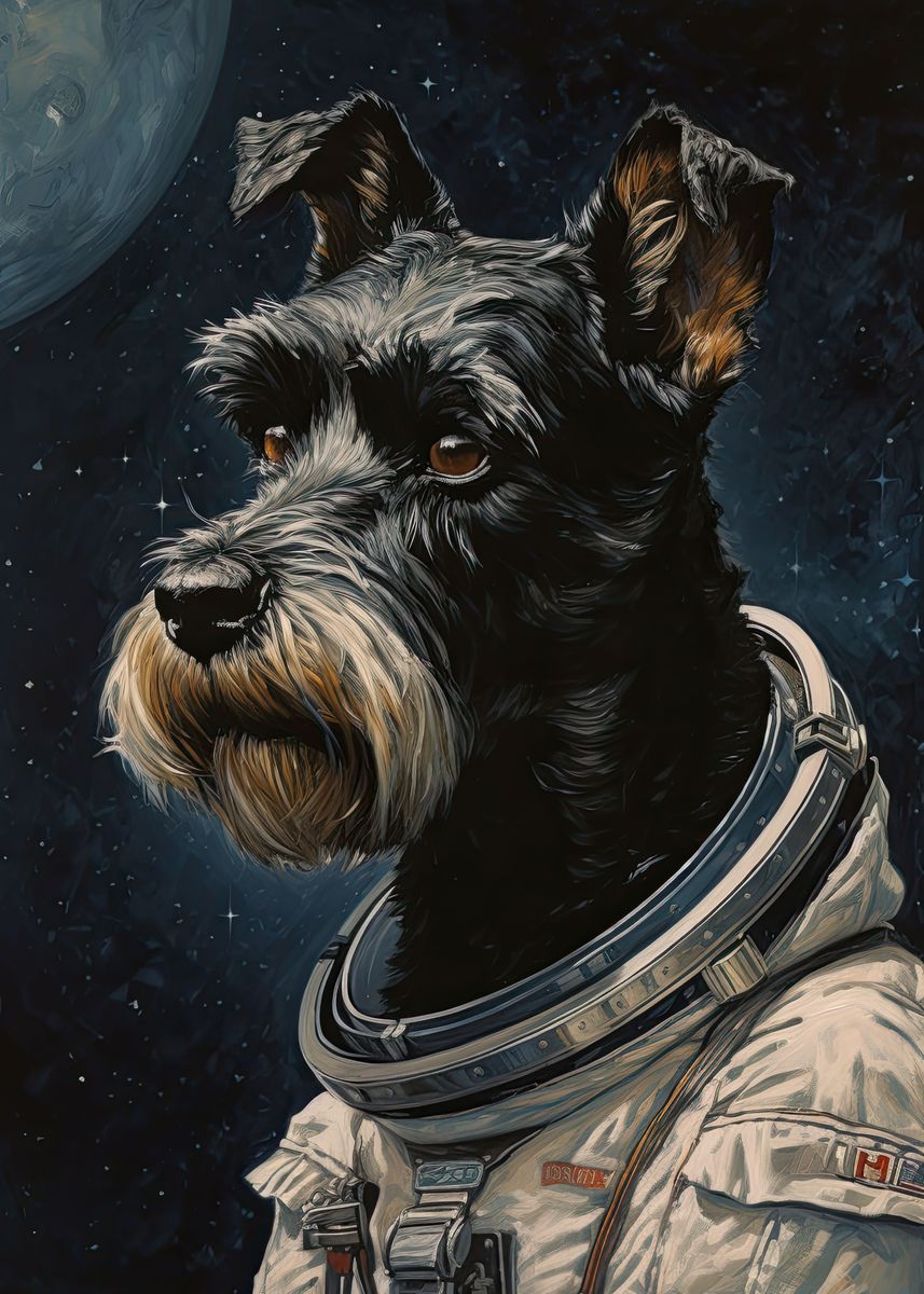 'Schnauzer The Astronaut' Poster, picture, metal print, paint by PetPrints | Displate
