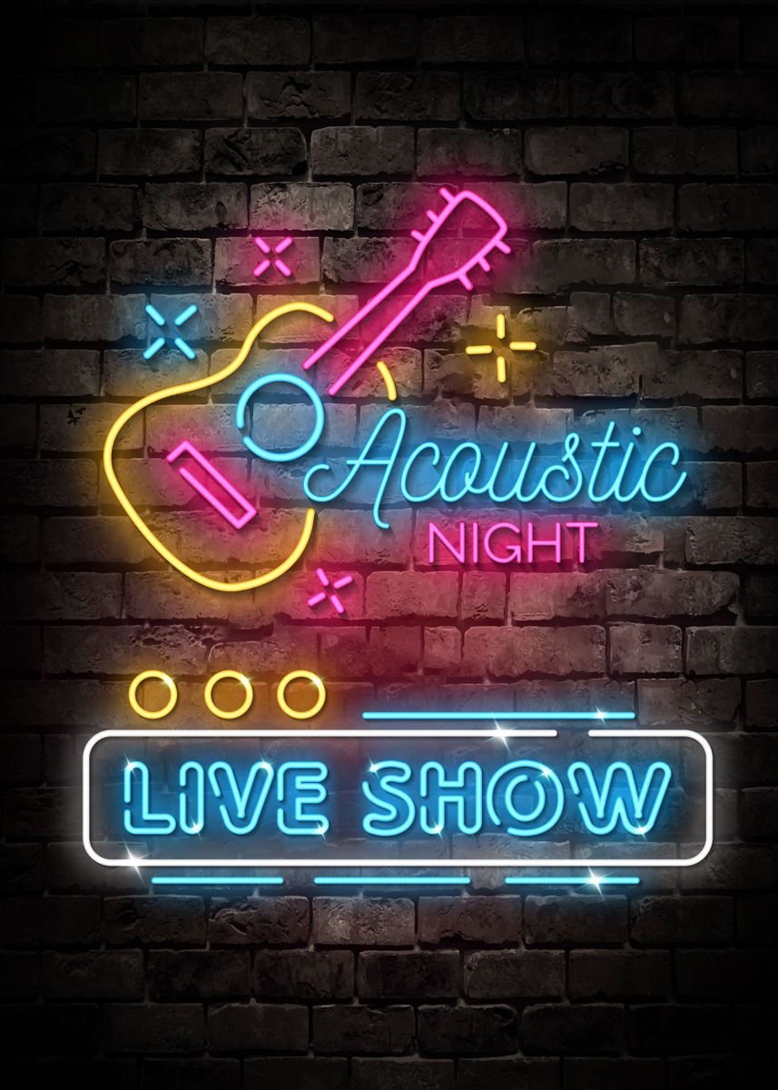 ' Acoustic Live Show Neon' Poster, picture, metal print, paint by 5Fine ...