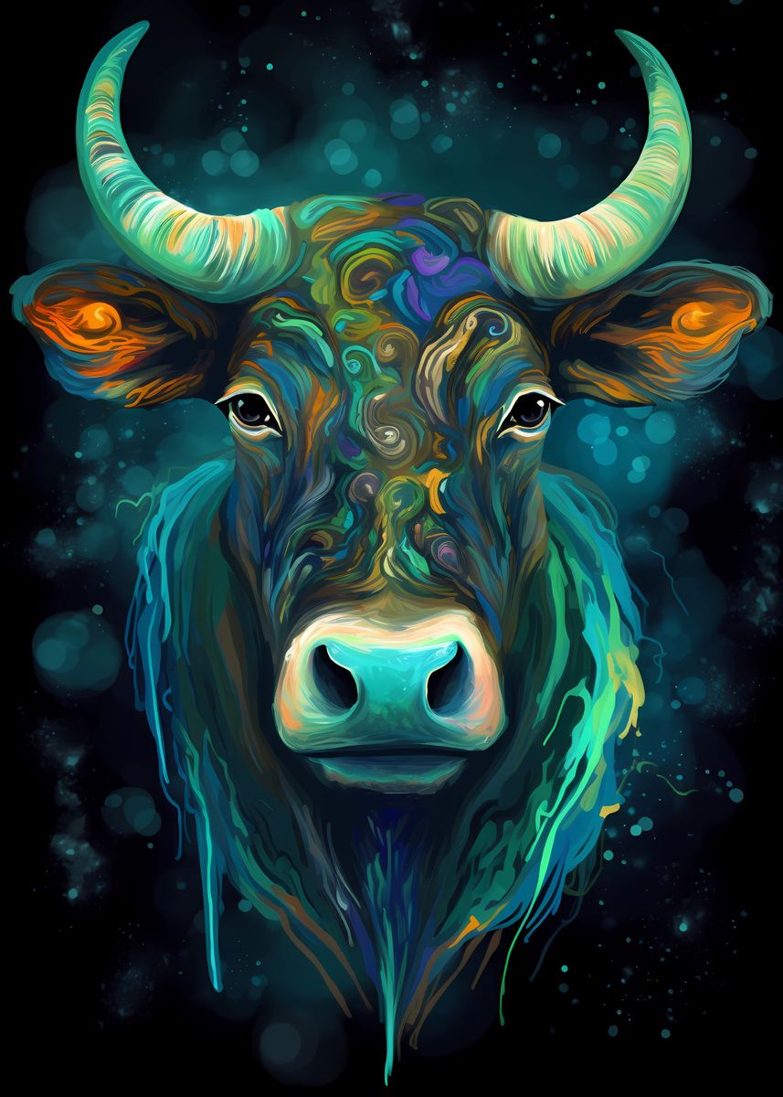 'Cow Mystical' Poster, picture, metal print, paint by Amalia Studio ...