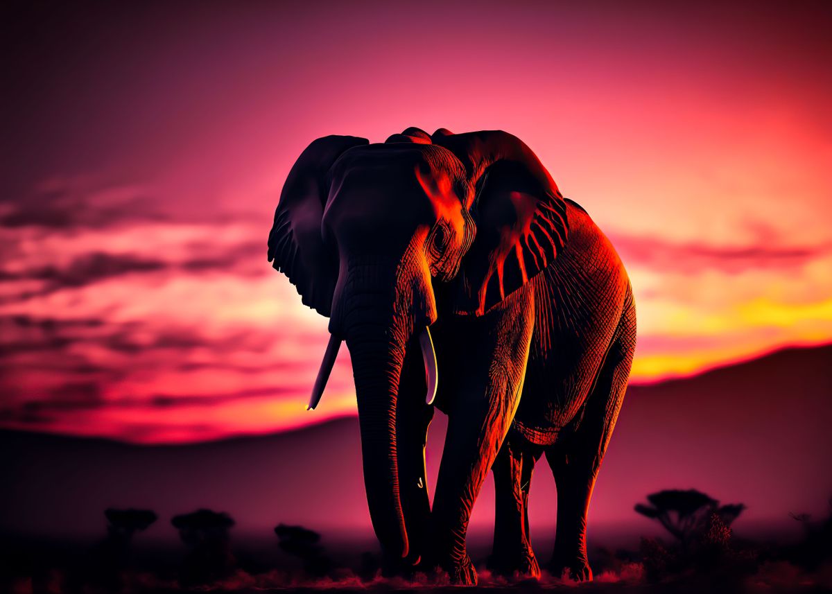 'Elephant sunset' Poster by Rida Santos | Displate
