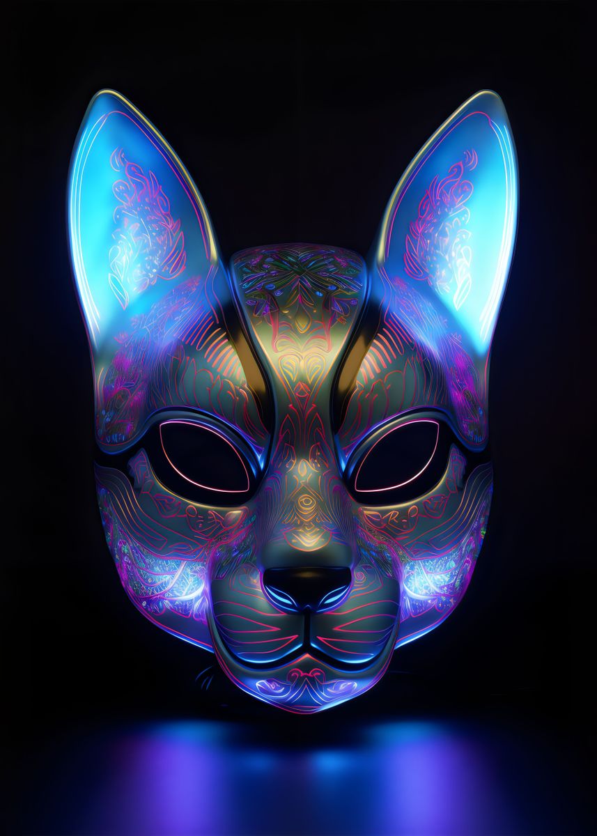 'Kitsune Fox Mask Led Glow' Poster, picture, metal print, paint by Star ...