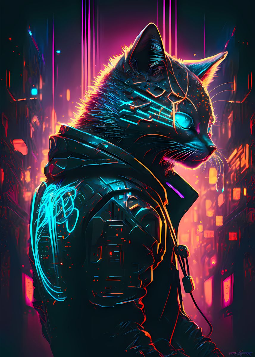 'Cat Cyberpunk Neon Art' Poster by Jay | Displate