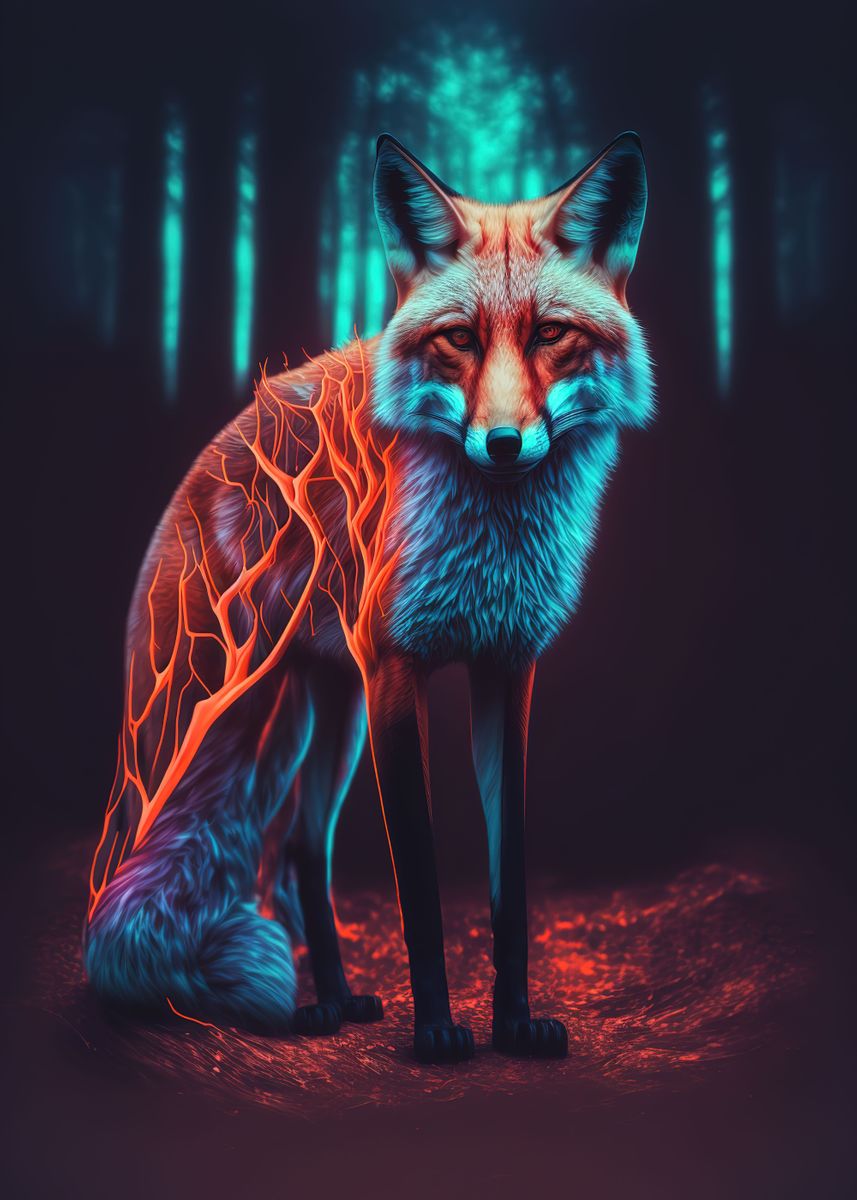 'neon fox ' Poster, picture, metal print, paint by Silhouette Anime Art ...