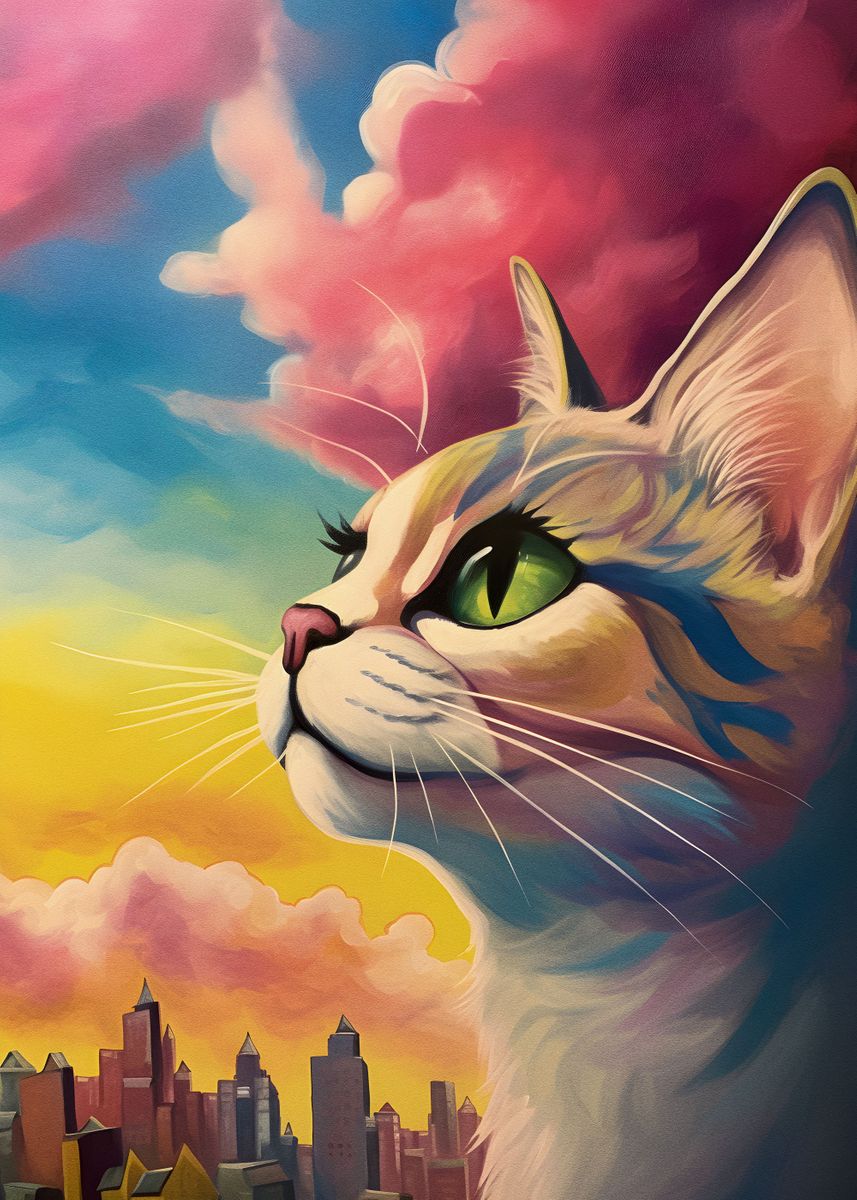 'Close up cat' Poster, picture, metal print, paint by Elz art | Displate