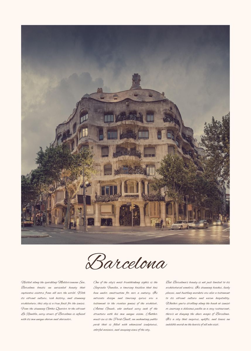 'Barcelona Poster' Poster, picture, metal print, paint by Artistic ...