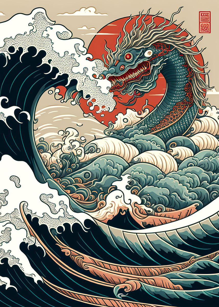 'Dragon Japan Wave' Poster, picture, metal print, paint by Raheel ...
