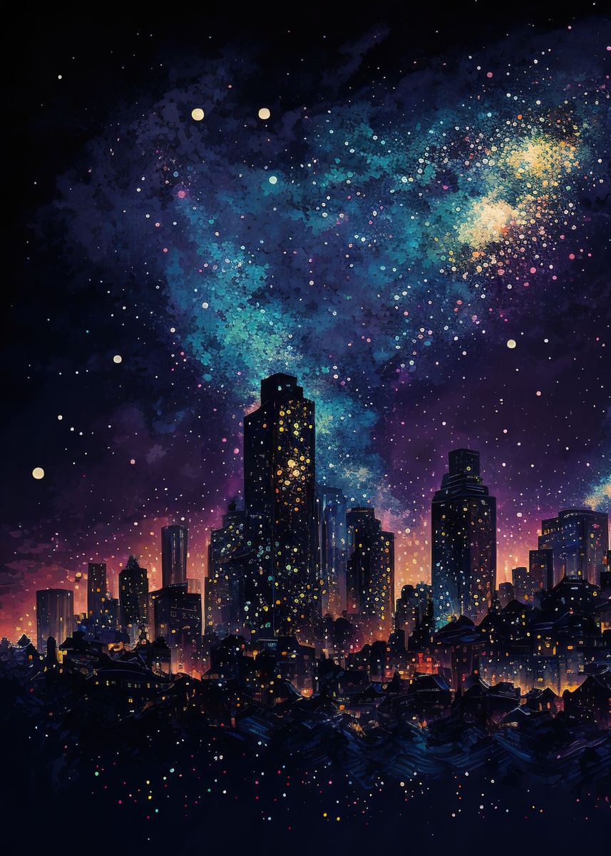 'City at night water color ' Poster by VintageVoyage | Displate