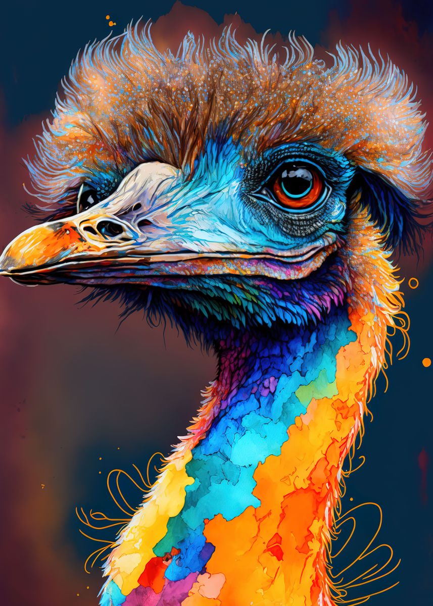 'Ostrich animal' Poster, picture, metal print, paint by MAD SPACE ...