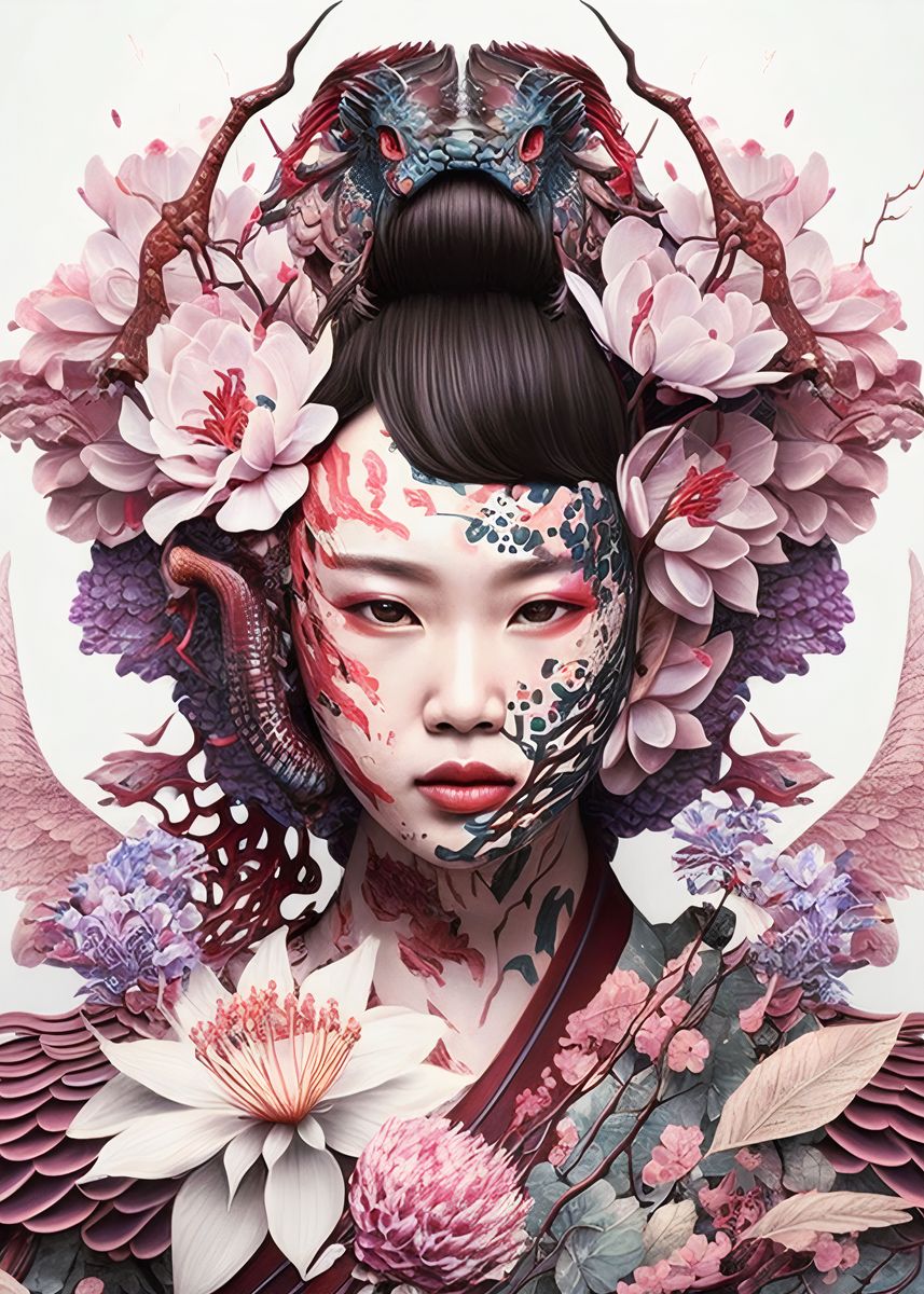 'Transfor geisha dragon' Poster, picture, metal print, paint by Graphic ...