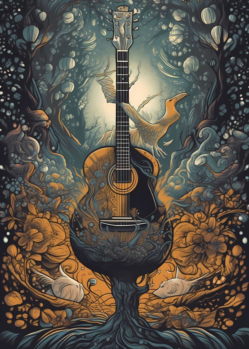 'Acoustic Guitar Forest' Poster, picture, metal print, paint by Lavina ...