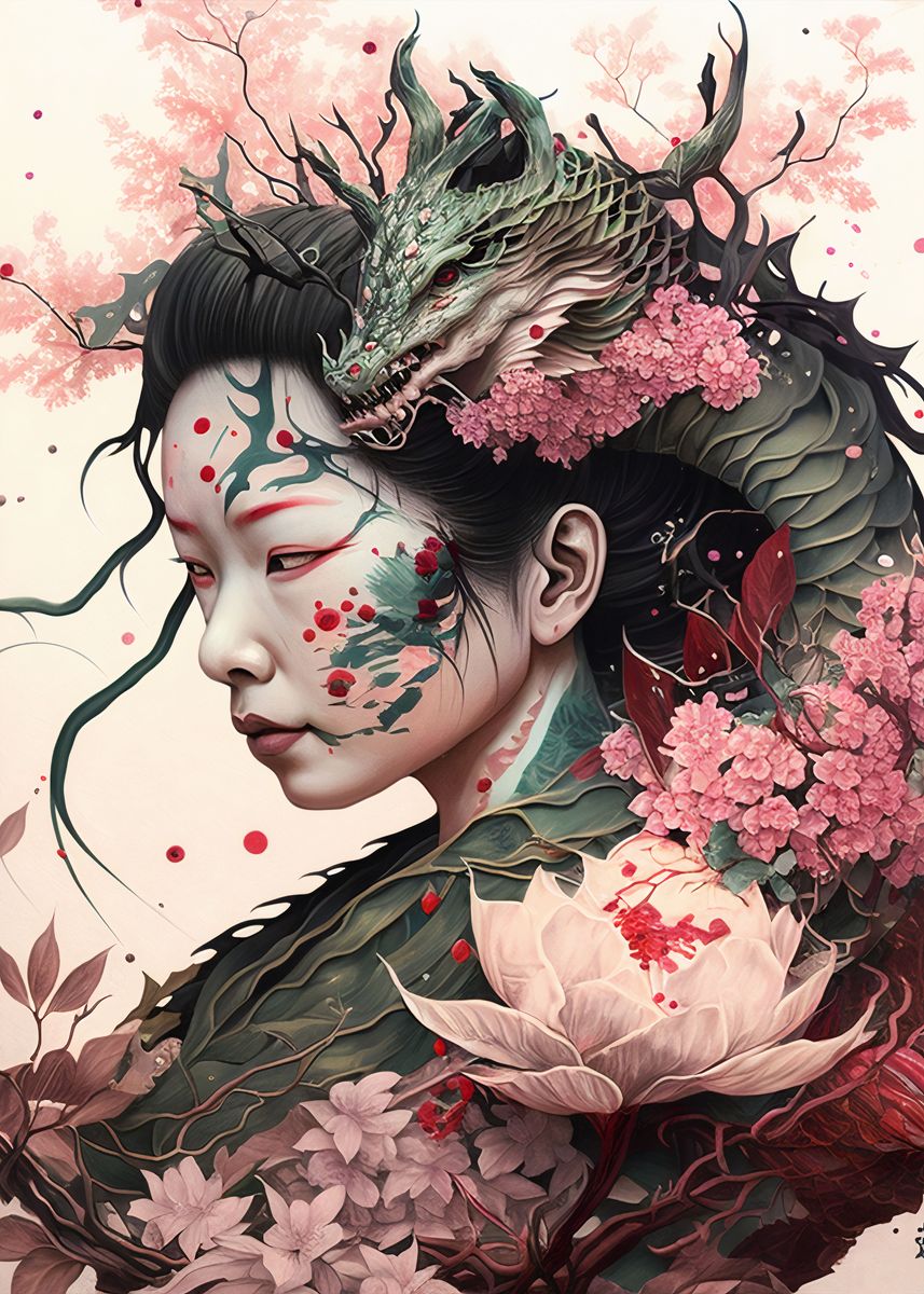 'Geisha dragon' Poster by Graphic Japanese | Displate