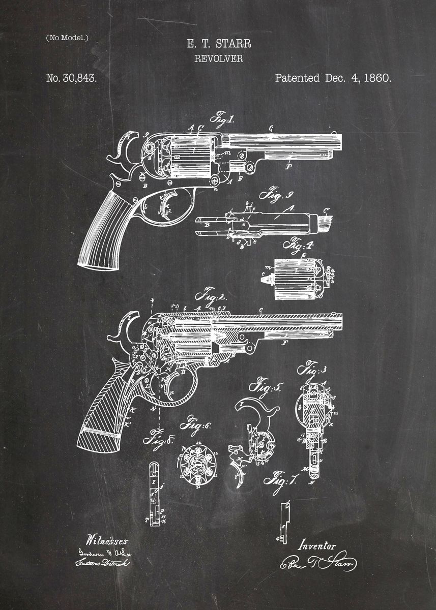 'Revolver patent 1860' Poster, picture, metal print, paint by ...