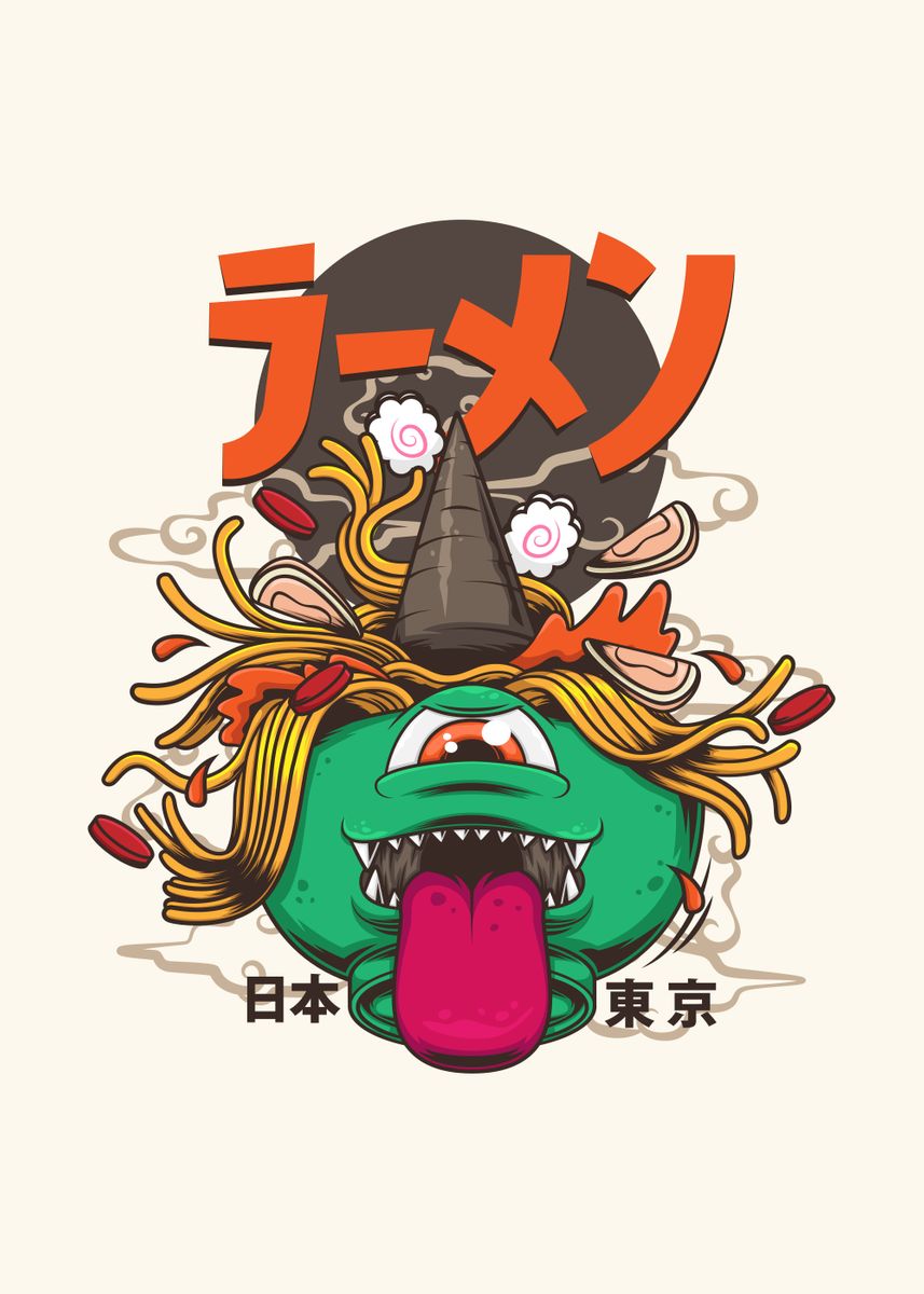 'Ramen monster' Poster, picture, metal print, paint by Hasnaa Art ...