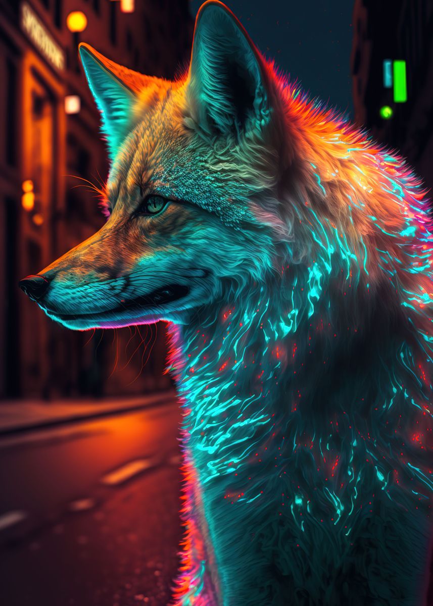 'neon fox ' Poster, picture, metal print, paint by Silhouette Anime Art ...