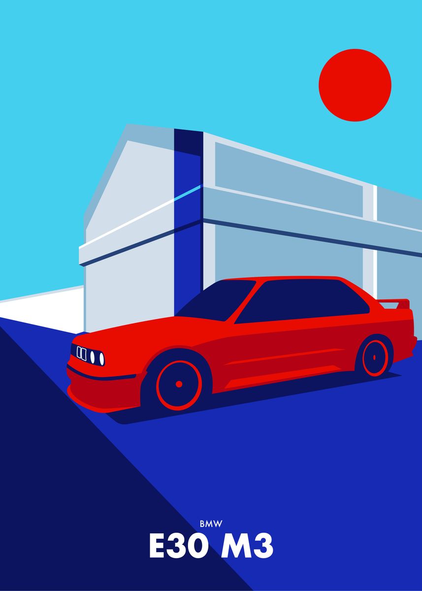 'E30 M3 Minimalist Car' Poster, picture, metal print, paint by Misbahul ...