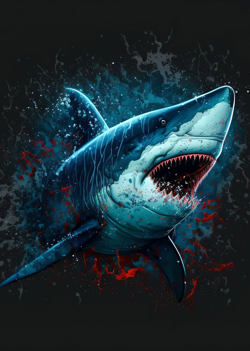 'Shark Colorful' Poster, picture, metal print, paint by Elly Rodgers ...