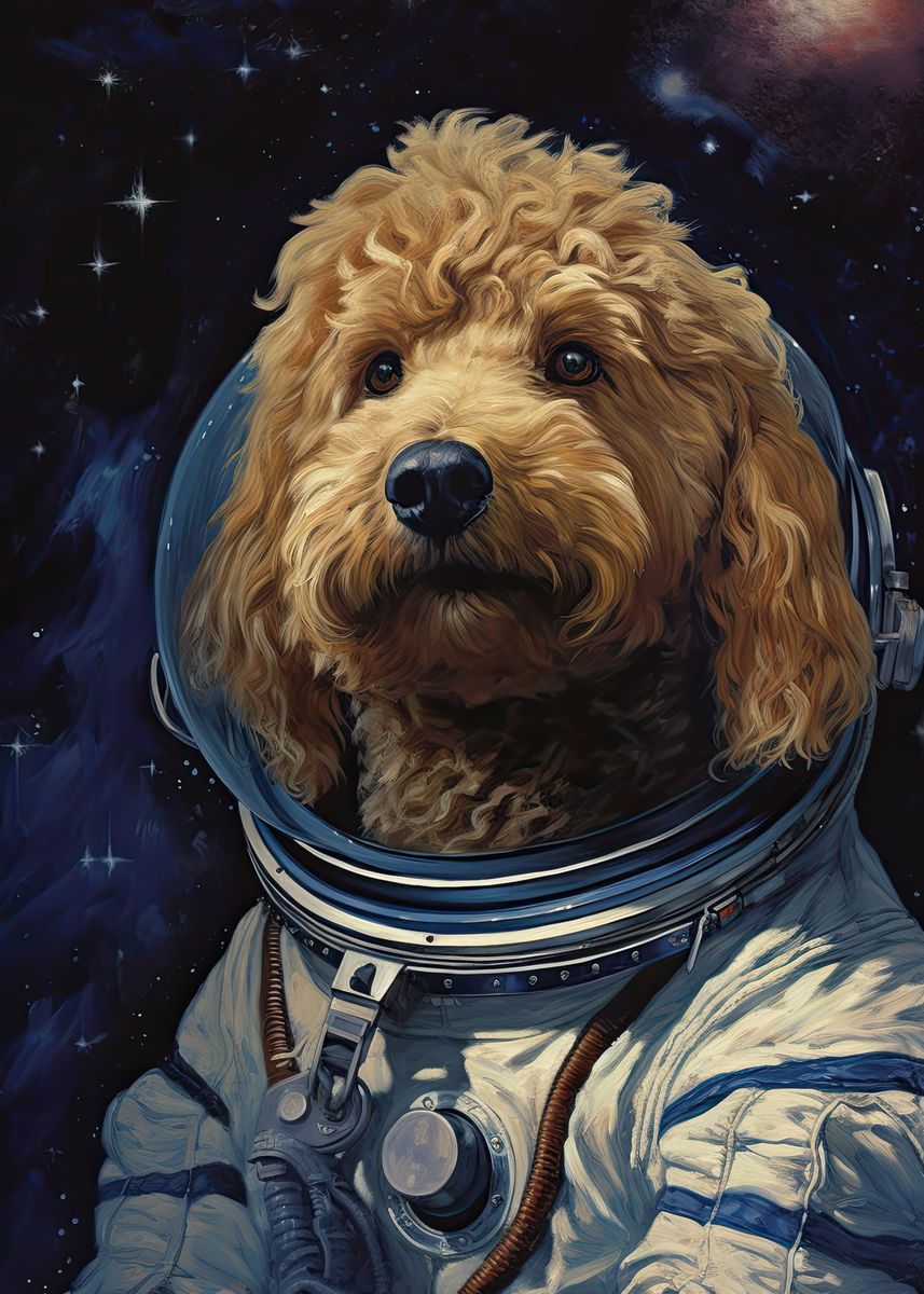 'Goldendoodle The Astronaut' Poster, picture, metal print, paint by PetPrints | Displate