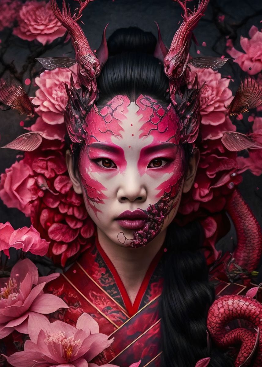 'Transfor geisha dragon' Poster, picture, metal print, paint by Graphic ...