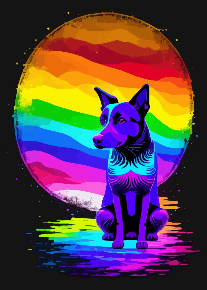 'Rainbow Dog' Poster, picture, metal print, paint by Arthur Yosh | Displate