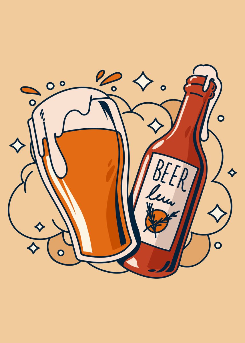 'Beer' Poster, picture, metal print, paint by NIZAM KHAN | Displate