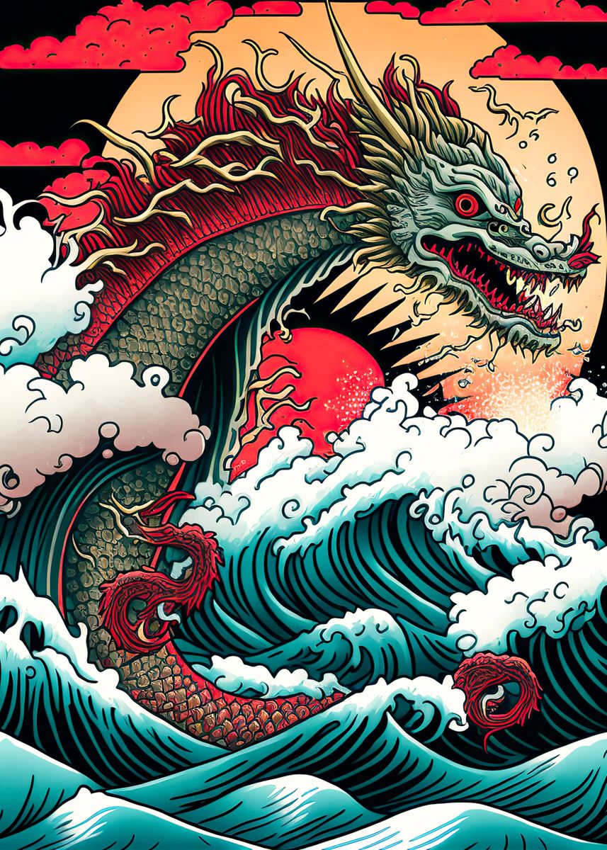 'Dragon off Kanagawa ' Poster, picture, metal print, paint by lauren ...