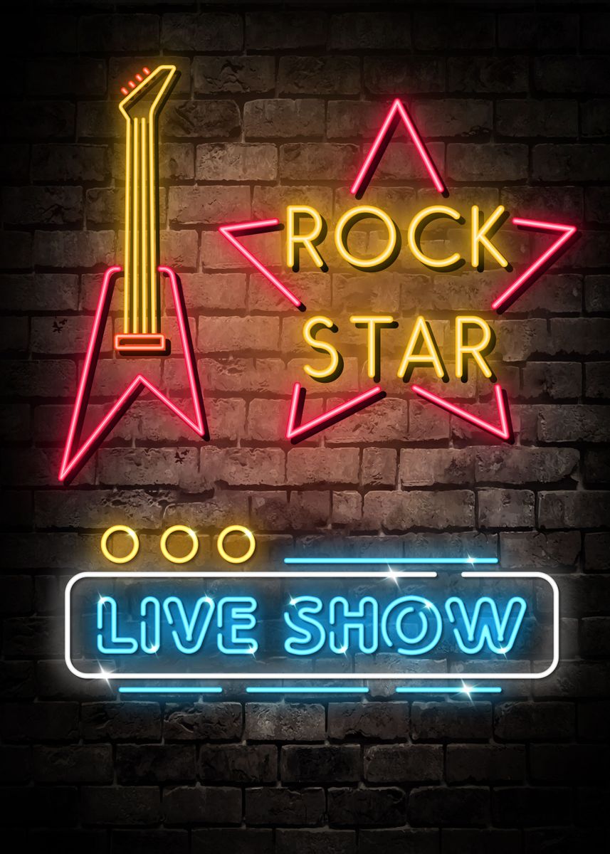 'Rock Star Live Show Neon' Poster, picture, metal print, paint by 5Fine ...