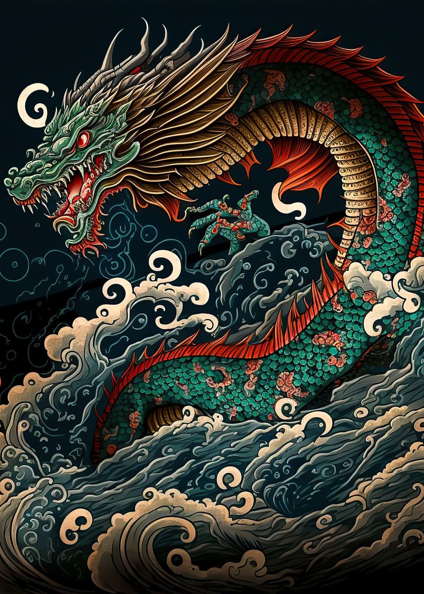 'Dragon off Kanagawa ' Poster, picture, metal print, paint by lauren ...