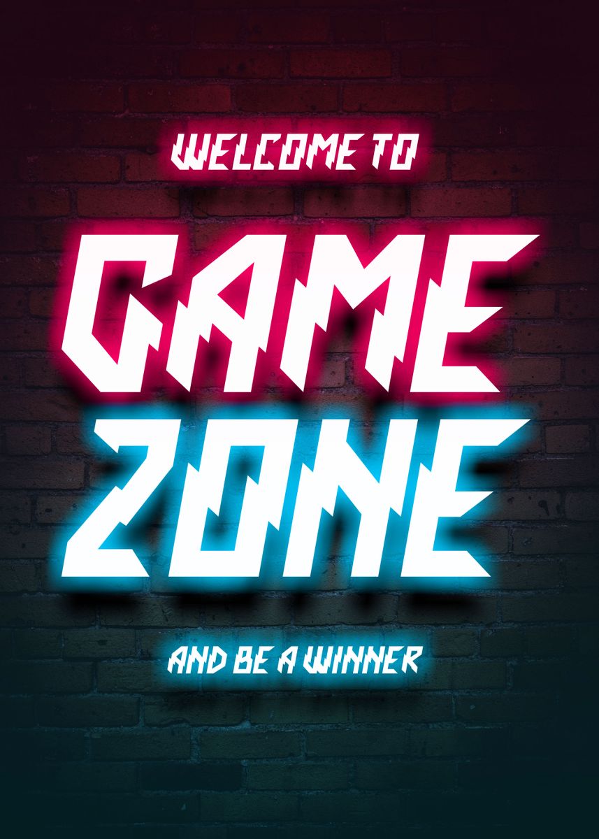 'game zone neon text' Poster, picture, metal print, paint by yunur ...