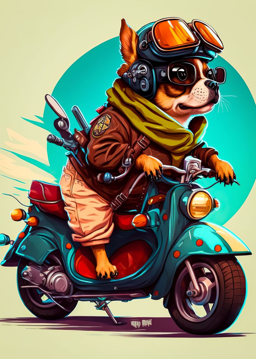 'Cute Dog Riding a bike' Poster, picture, metal print, paint by Lorelei ...