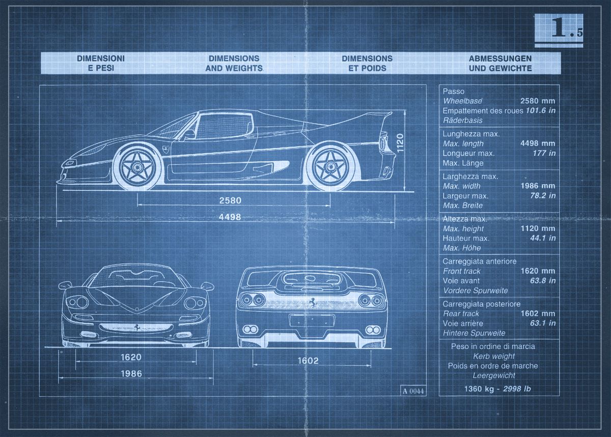 'Ferrari F50 Dimensions' Poster by Rollz | Displate