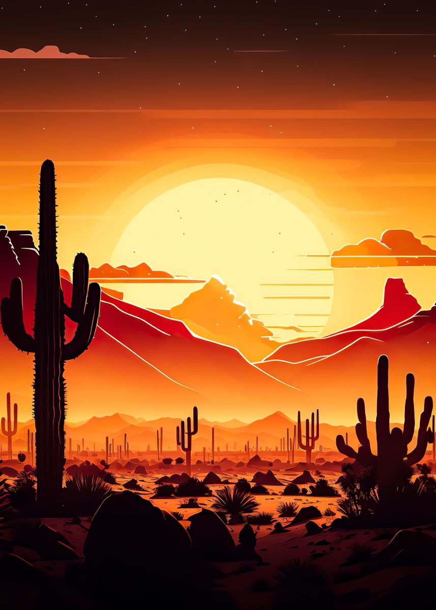 'Desert Sunset' Poster, picture, metal print, paint by Isis Roach ...