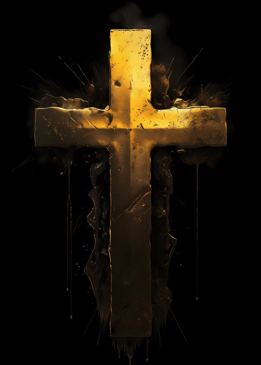 'Golden Christian Cross 5' Poster, picture, metal print, paint by ...