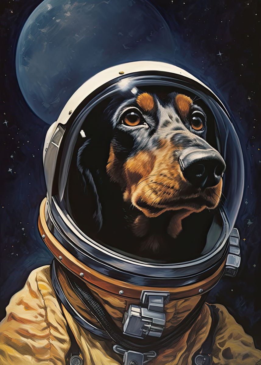 'Dachshund The Astronaut' Poster, picture, metal print, paint by PetPrints | Displate