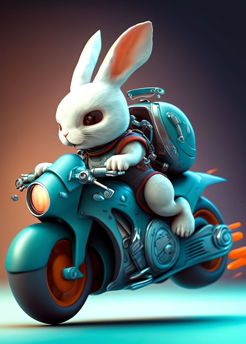 'Cute Bunny Riding a bike' Poster by Brax Rice | Displate
