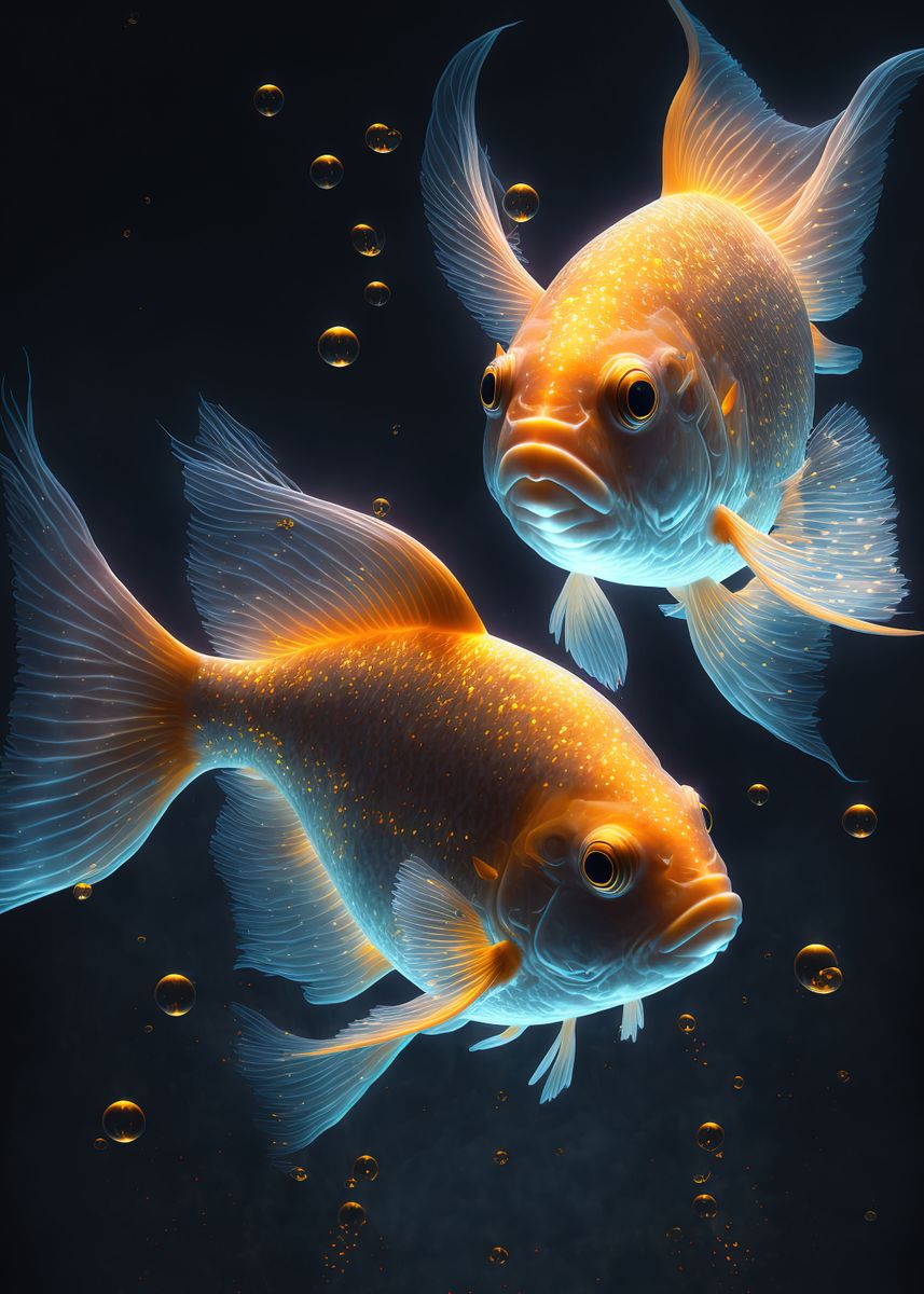 'Goldfish cute animal' Poster, picture, metal print, paint by MAD SPACE ...