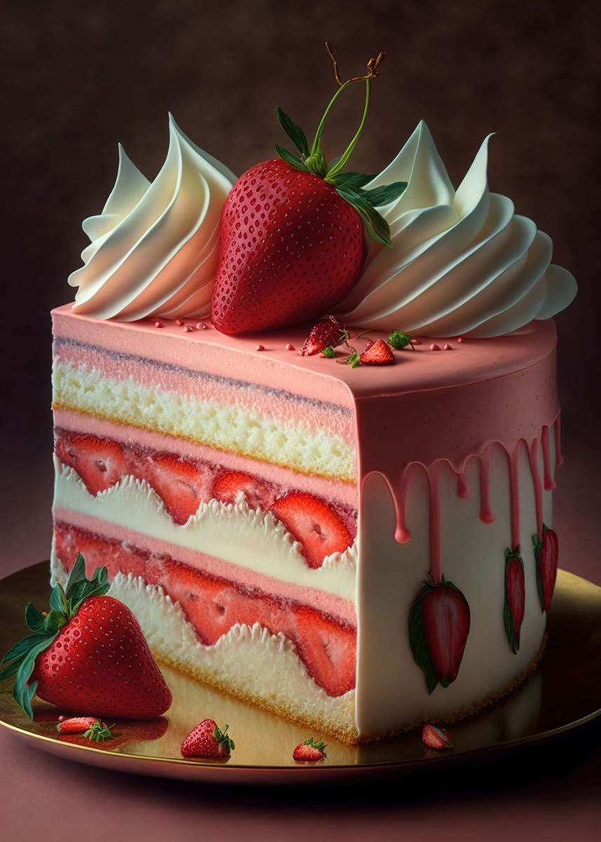 'Strawberry cake ' Poster, picture, metal print, paint by King Kean ...