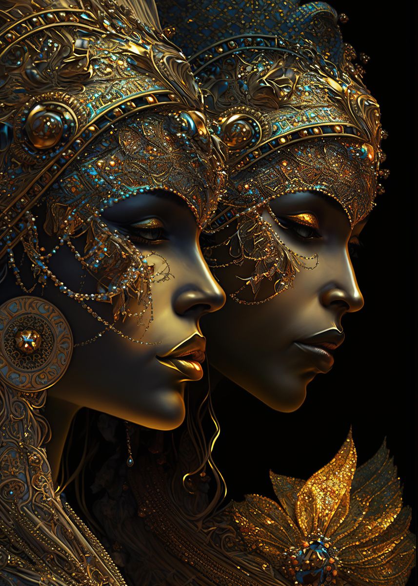 'Female Golden Masks' Poster, picture, metal print, paint by Guillaume ...