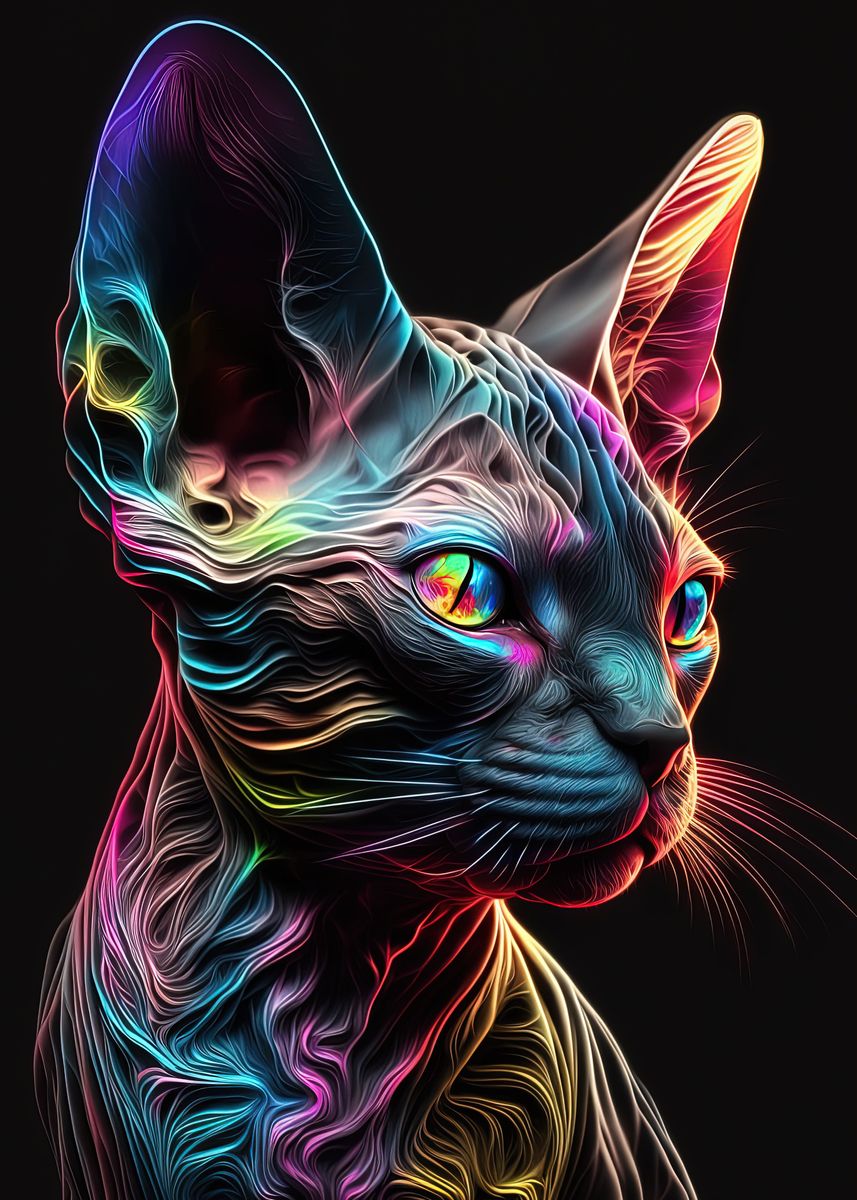 'Neon Sphynx Cat' Poster, picture, metal print, paint by Zake Yonkou ...