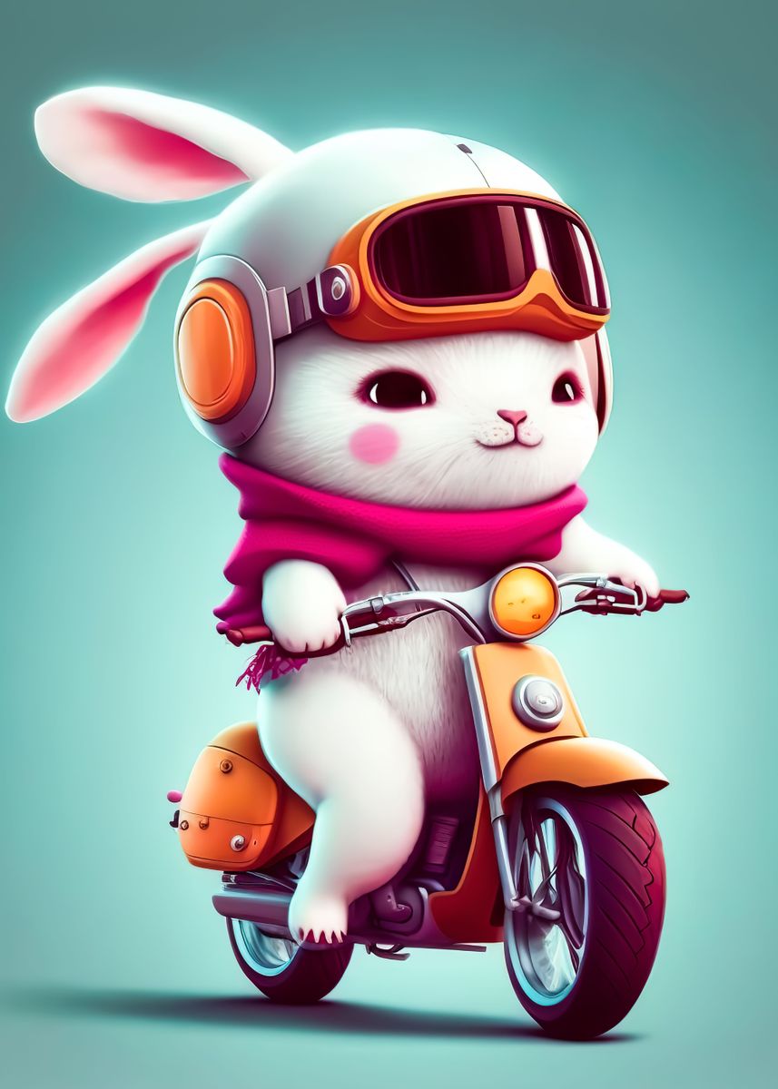 'Cute Bunny Riding a bike' Poster, picture, metal print, paint by Brax ...